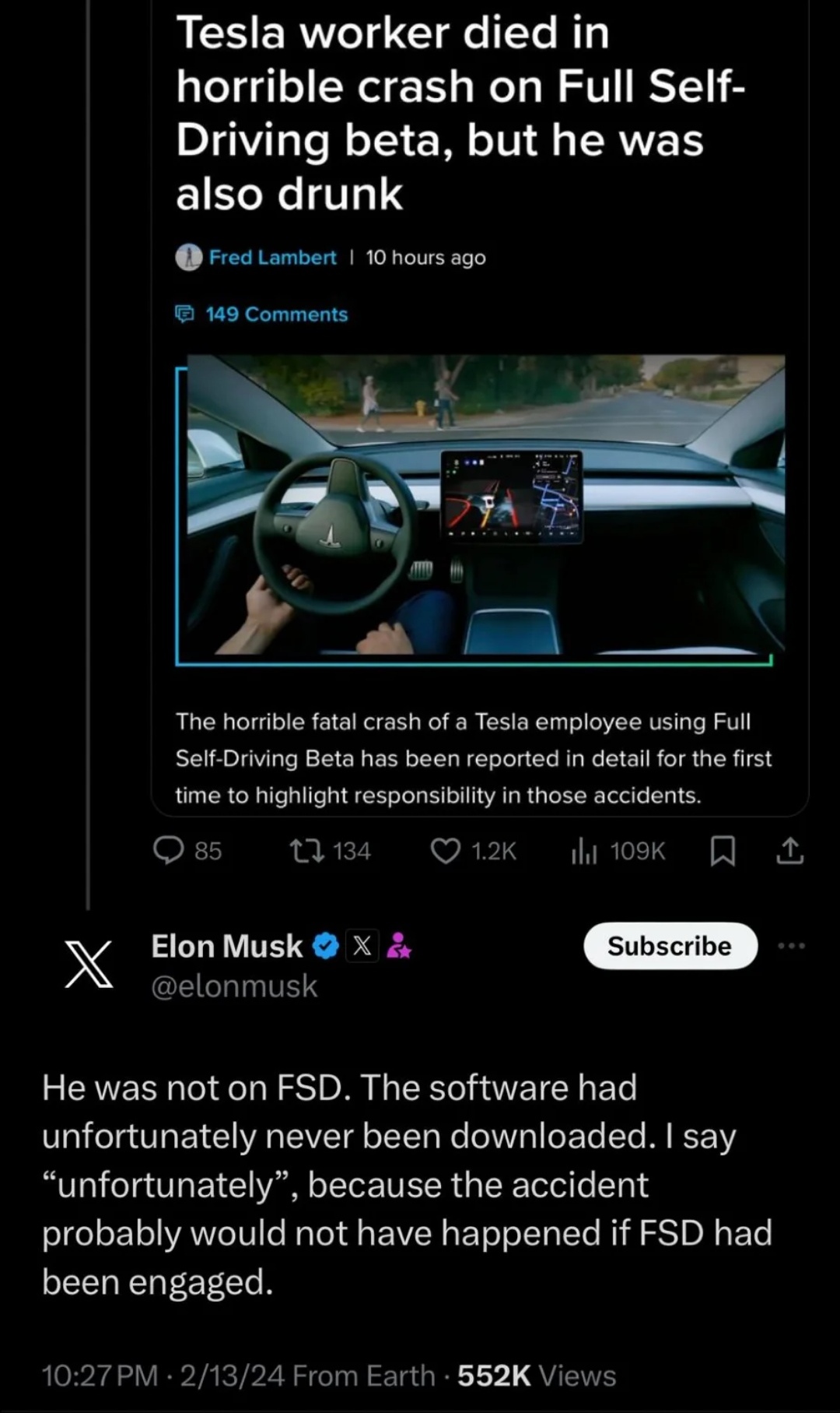 Tesla CEO Again Fraudulently Promotes Dangerous FSD as Safe for Drunk ...